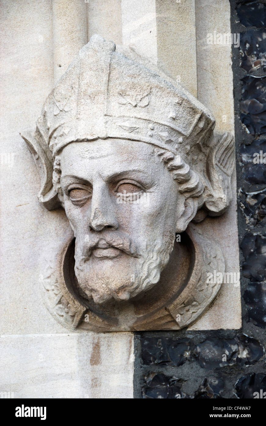 The bust of a bishop outside the Church of St John the Baptist, Croydon ...