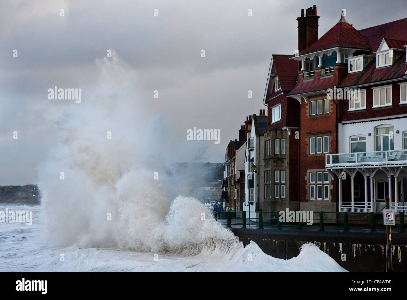 Rough North sea conditions create a spectacular sight as waves break ...