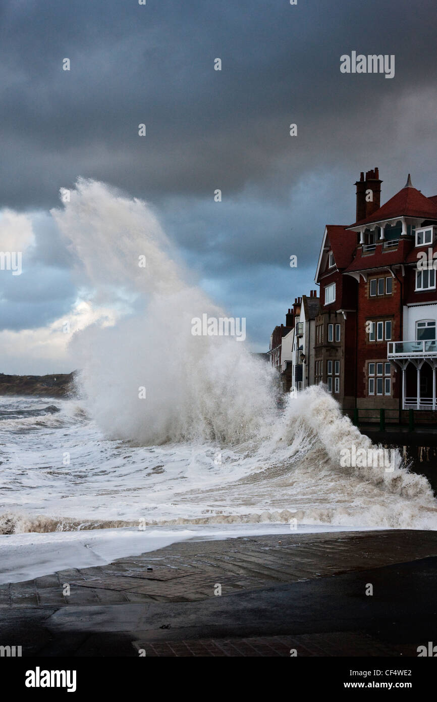 Rough North sea conditions create a spectacular sight as waves break ...