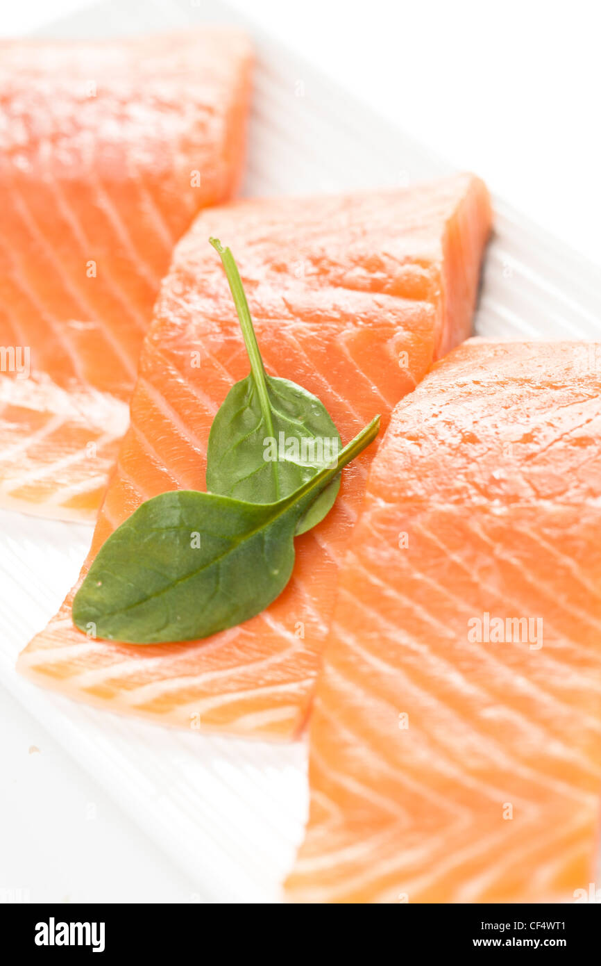 fresh salmon on white background Stock Photo - Alamy