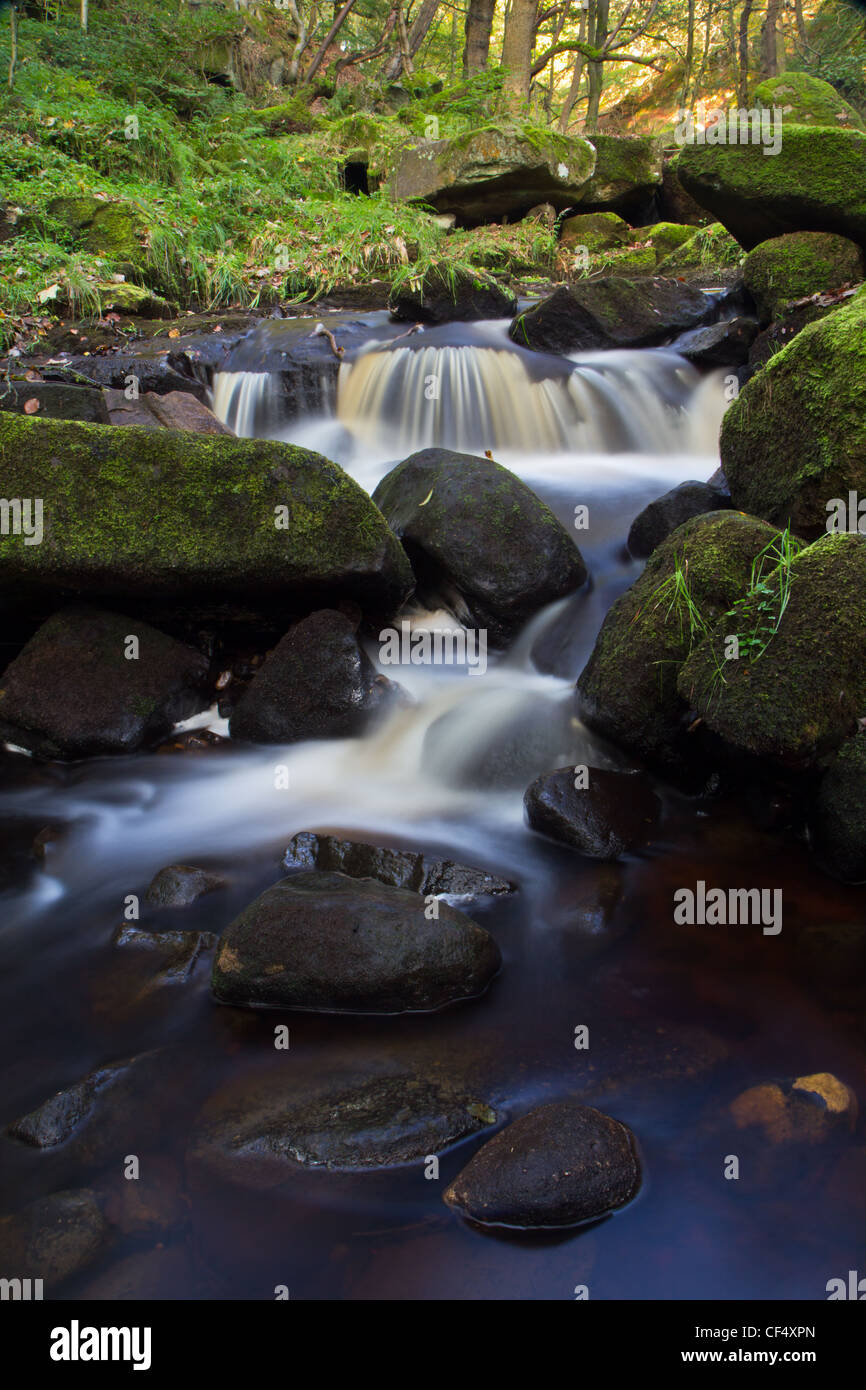 Small river photographed with slow shutter speed Derbyshire Peak ...