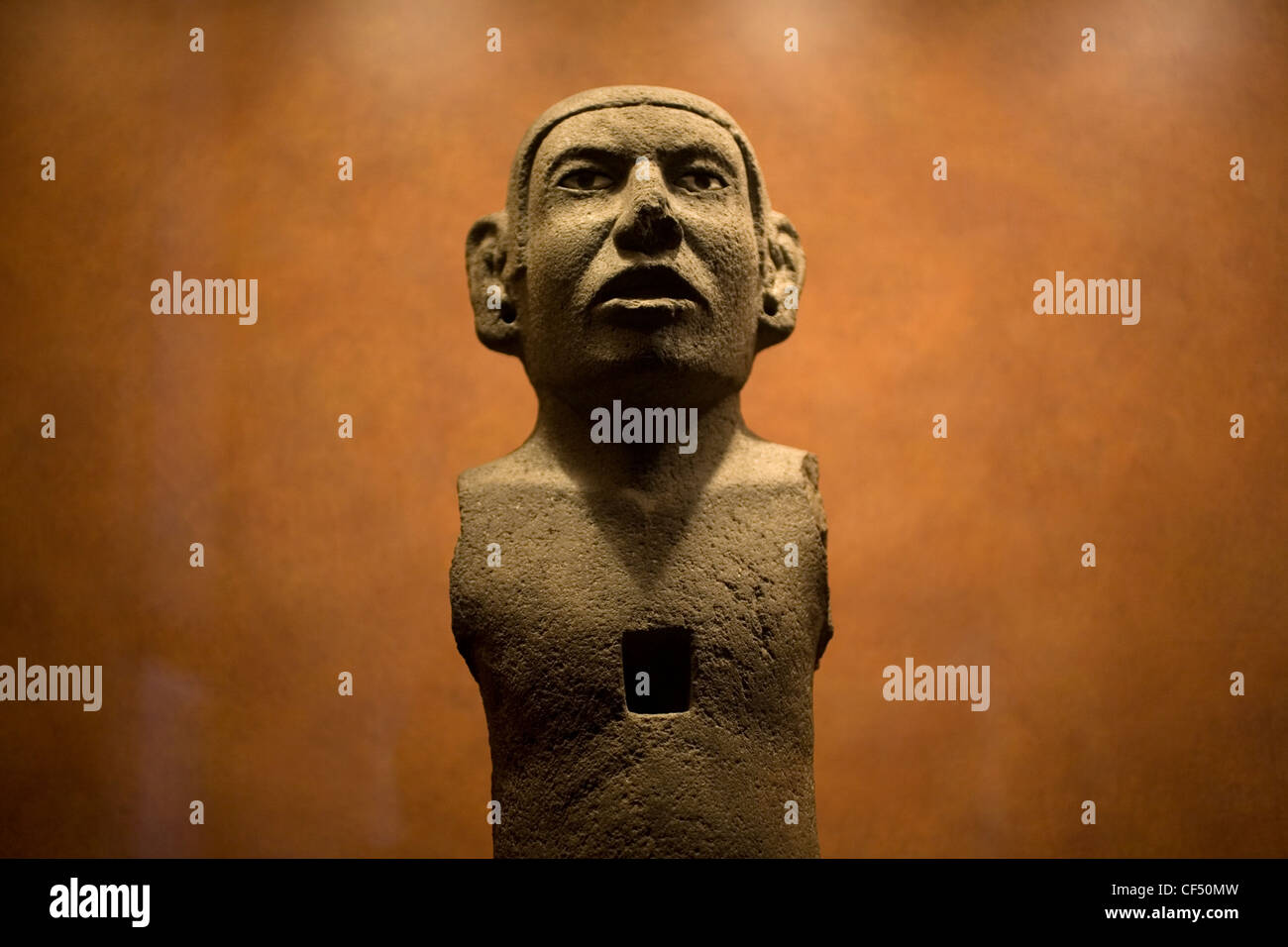 A Mexica sculpture representing a man is displayed in the National ...