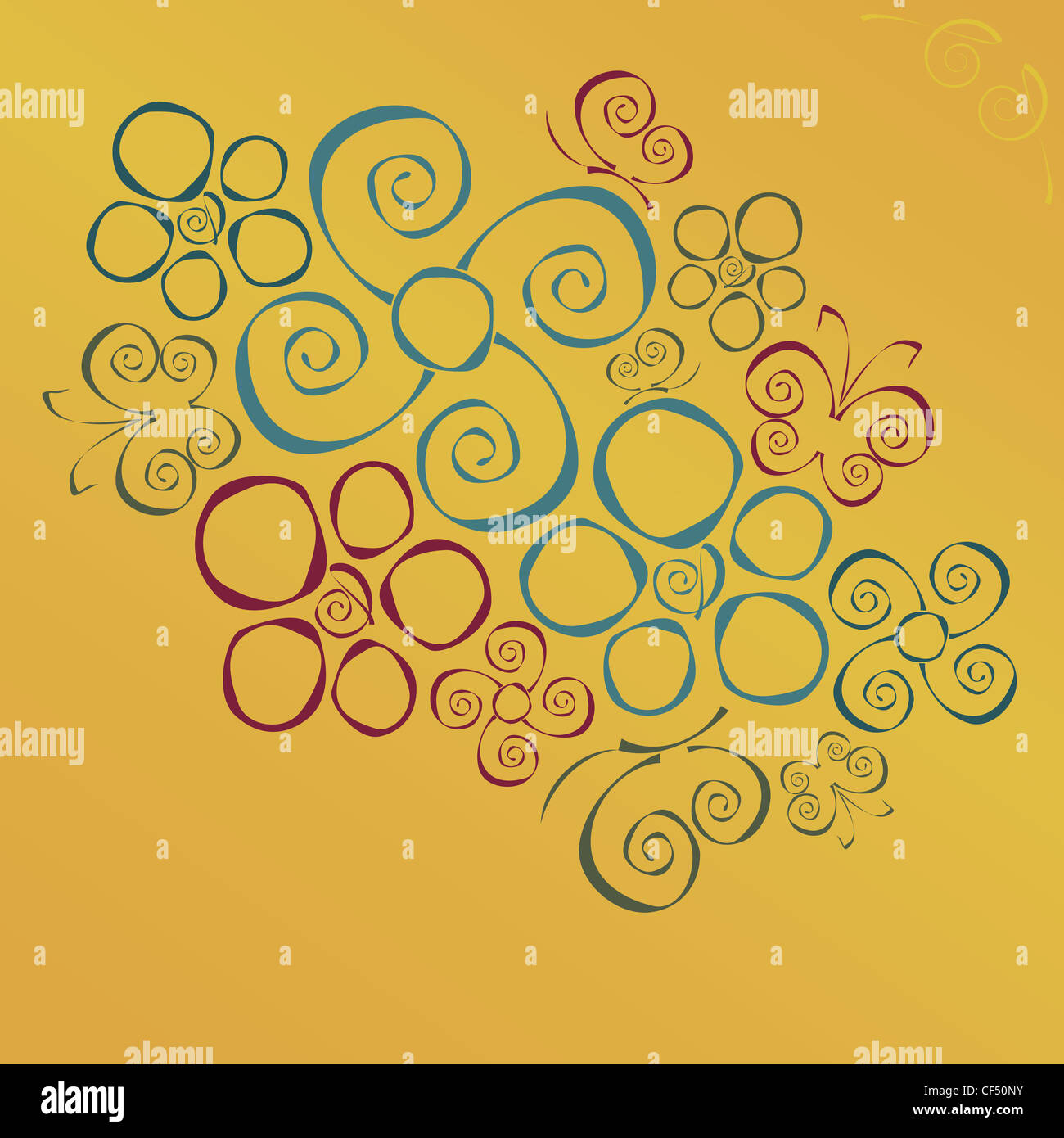 fine simple image with flowers and butterflies Stock Photo - Alamy