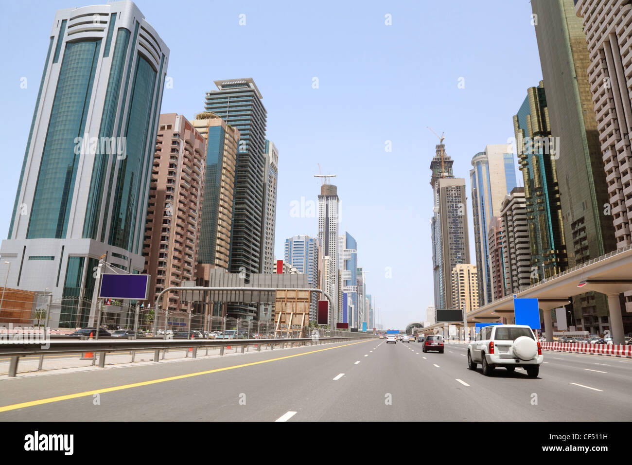 DUBAI APRIL 18: general view on trunk road skyscrapers on April 18 2010 ...