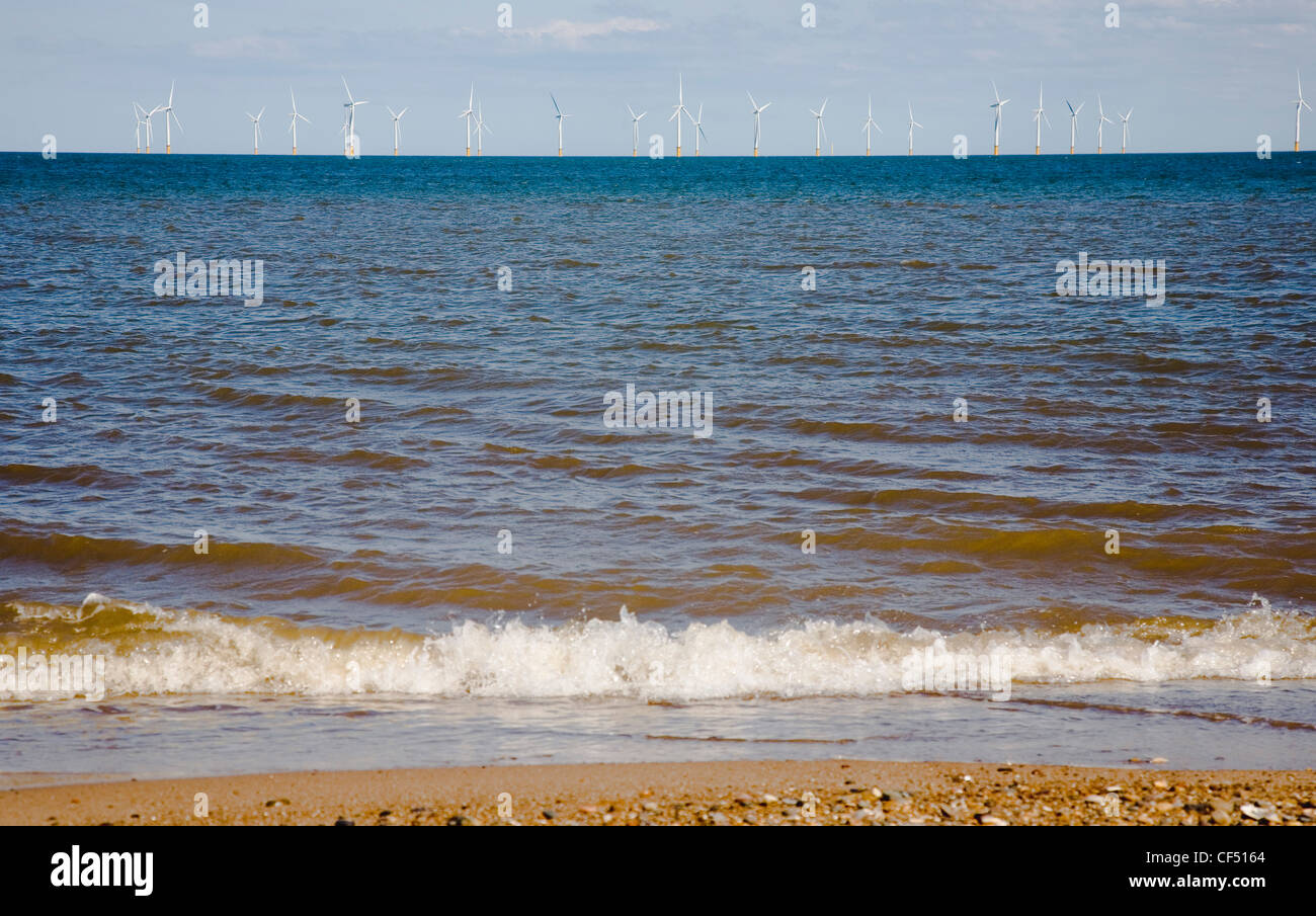 England, Lincolnshire, Skegness, Lincs Wind Farm offshore on the ...