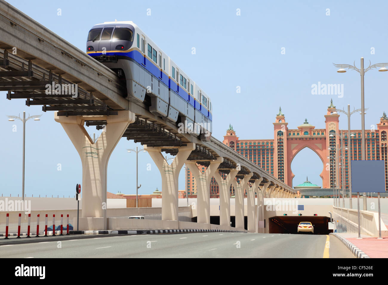 DUBAI APRIL 19 Atlantis hotel monorail train man-made island Palm ...