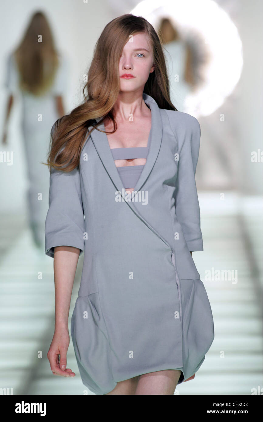 Preen London Ready to Wear Spring Summer Grey puffball wrap coat dress ...