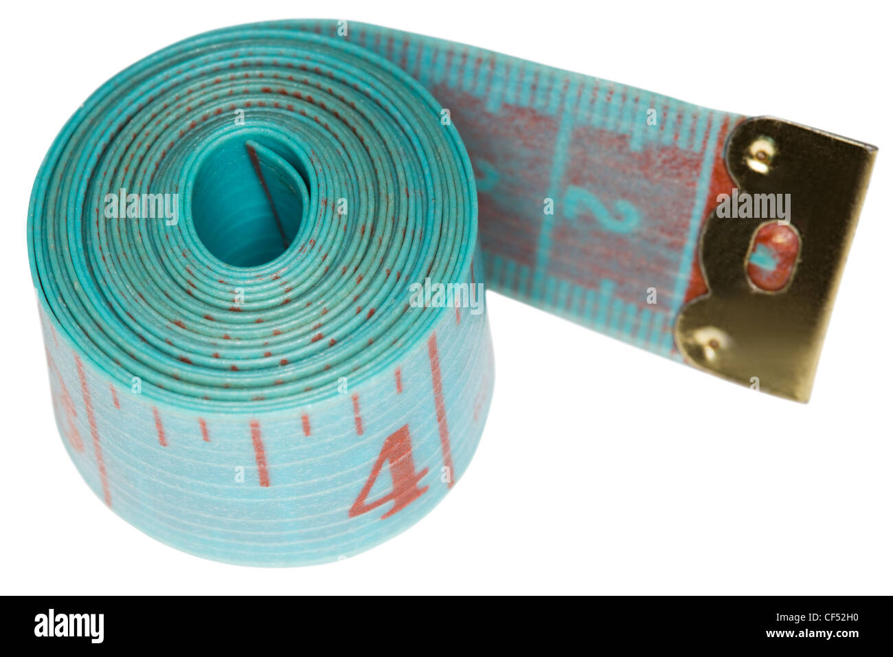 Cyan centimetric tape isolated on white background Stock Photo - Alamy