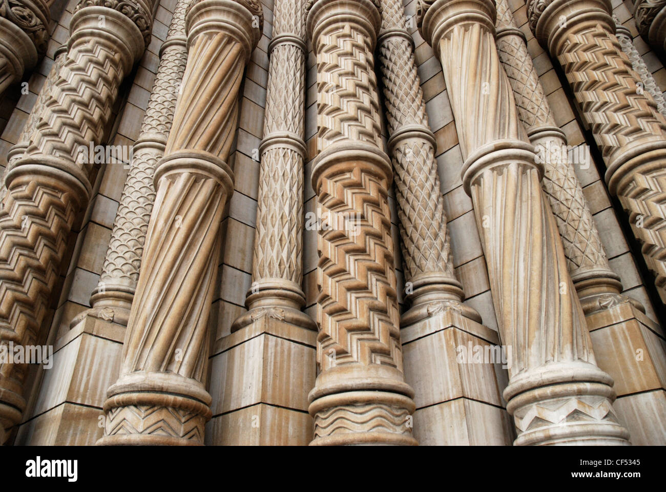 Close up of ornate stone columns on exterior of the Natural History ...
