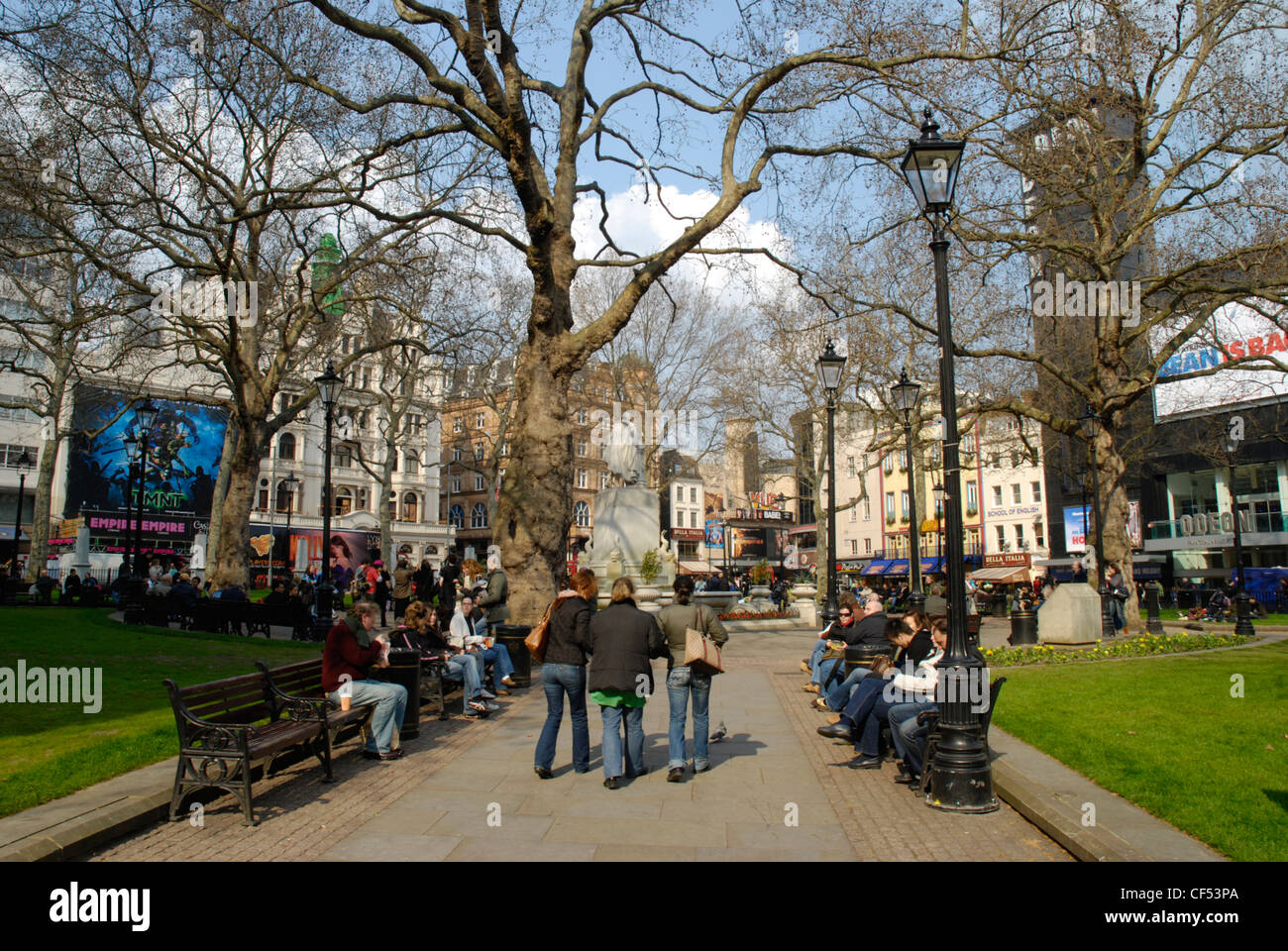 View of Leicester Square and gardens Stock Photo - Alamy
