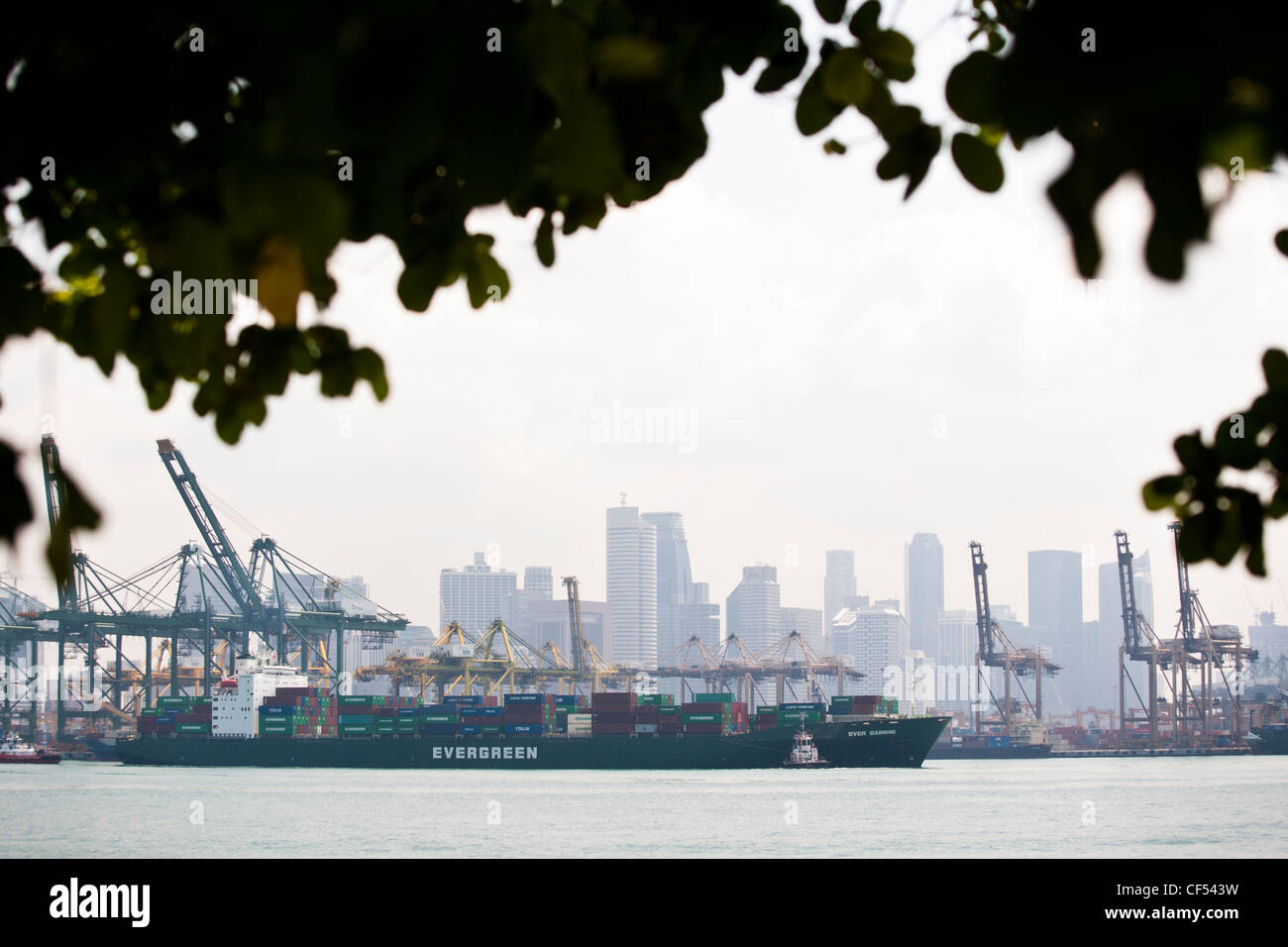 A container ship is maneuvered into position at the Brani terminal of ...