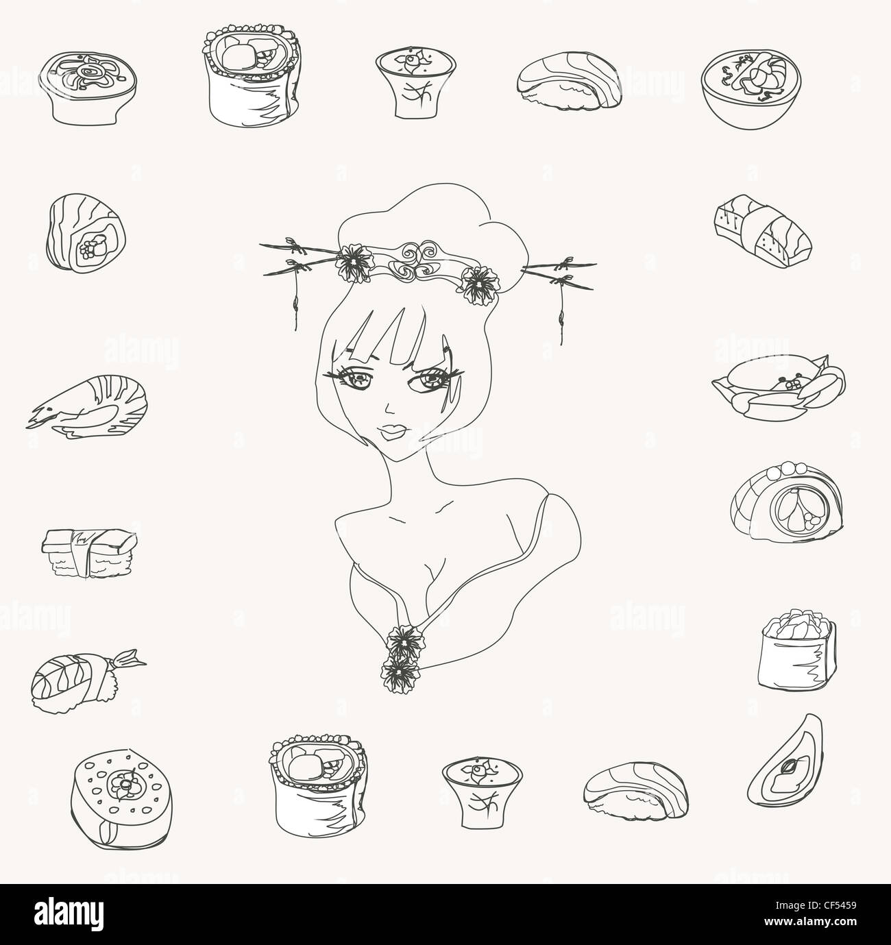 Sushi doodle set Stock Photo - Alamy