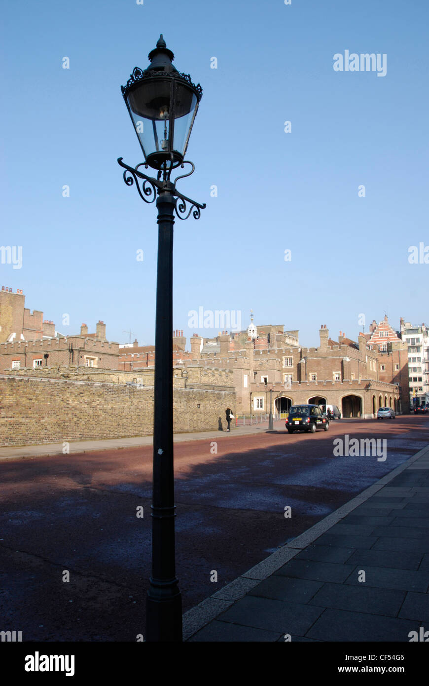 A view to St James's Palace from behind a lamp post in Westminster ...
