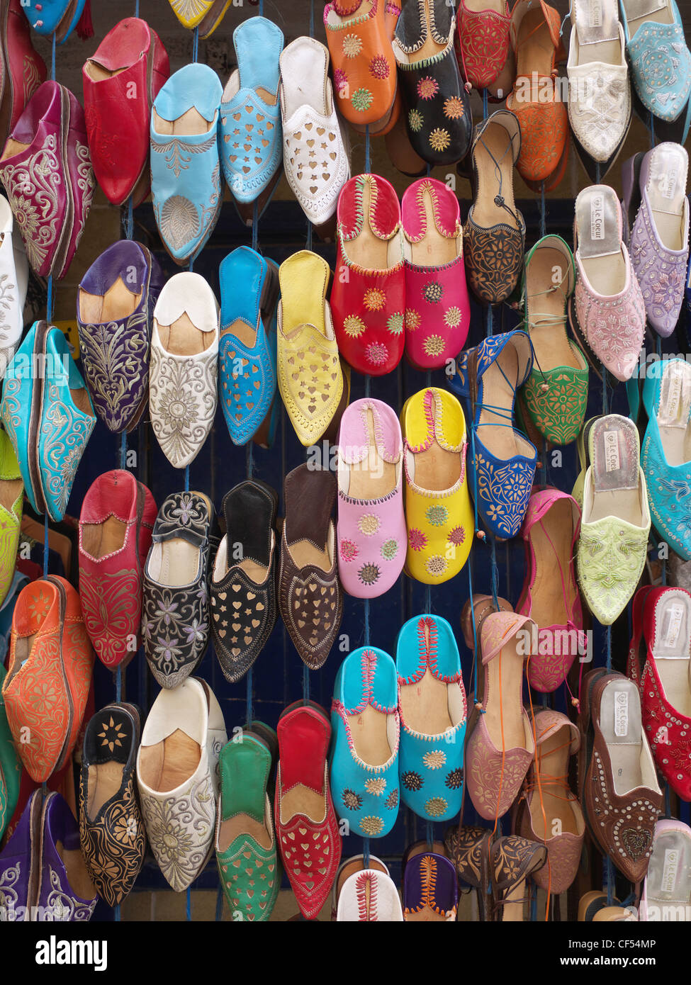 Morocco, Essaouira, Leather slippers in shop at souk Stock Photo - Alamy