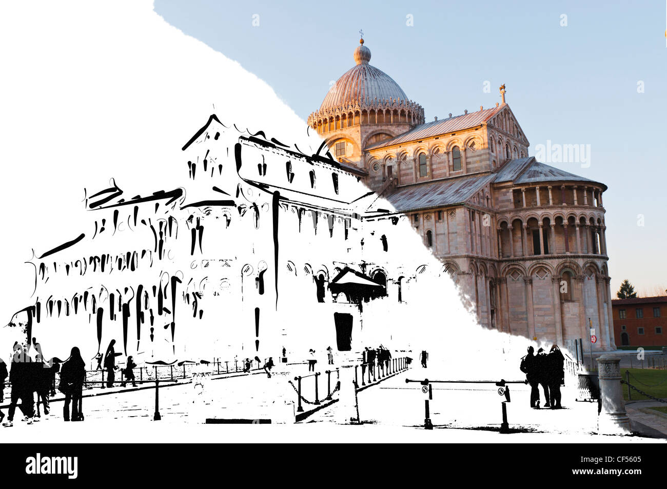 Pisa, Piazza dei miracoli, with the Basilica.technique, ancient slab ...