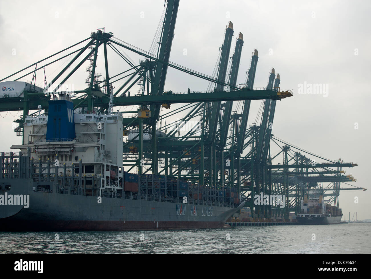 Container ships are seen moored at the Pasir Panjang terminal of the ...