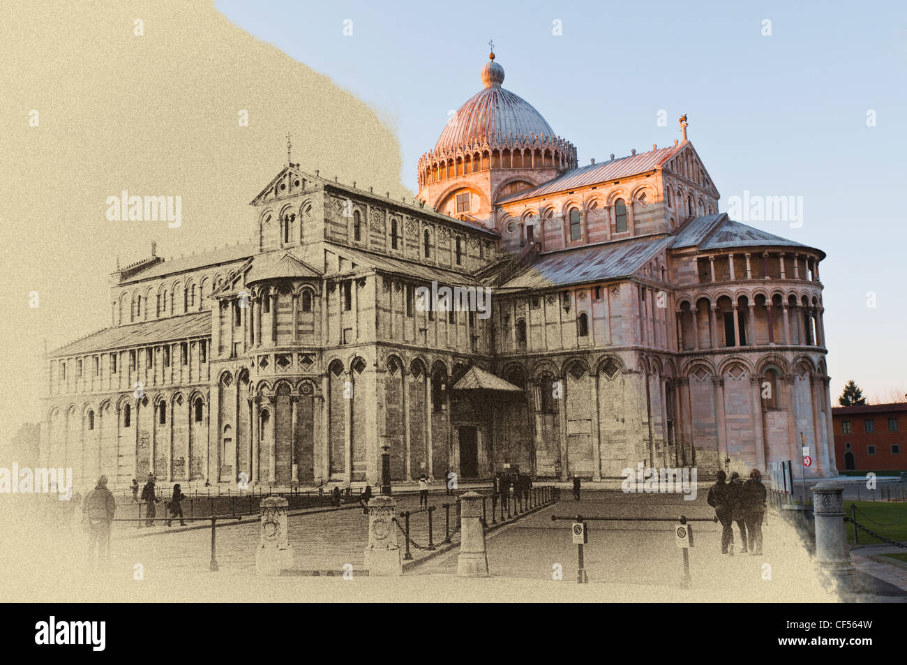 Pisa, Piazza dei miracoli, with the Basilica.technique, ancient slab ...