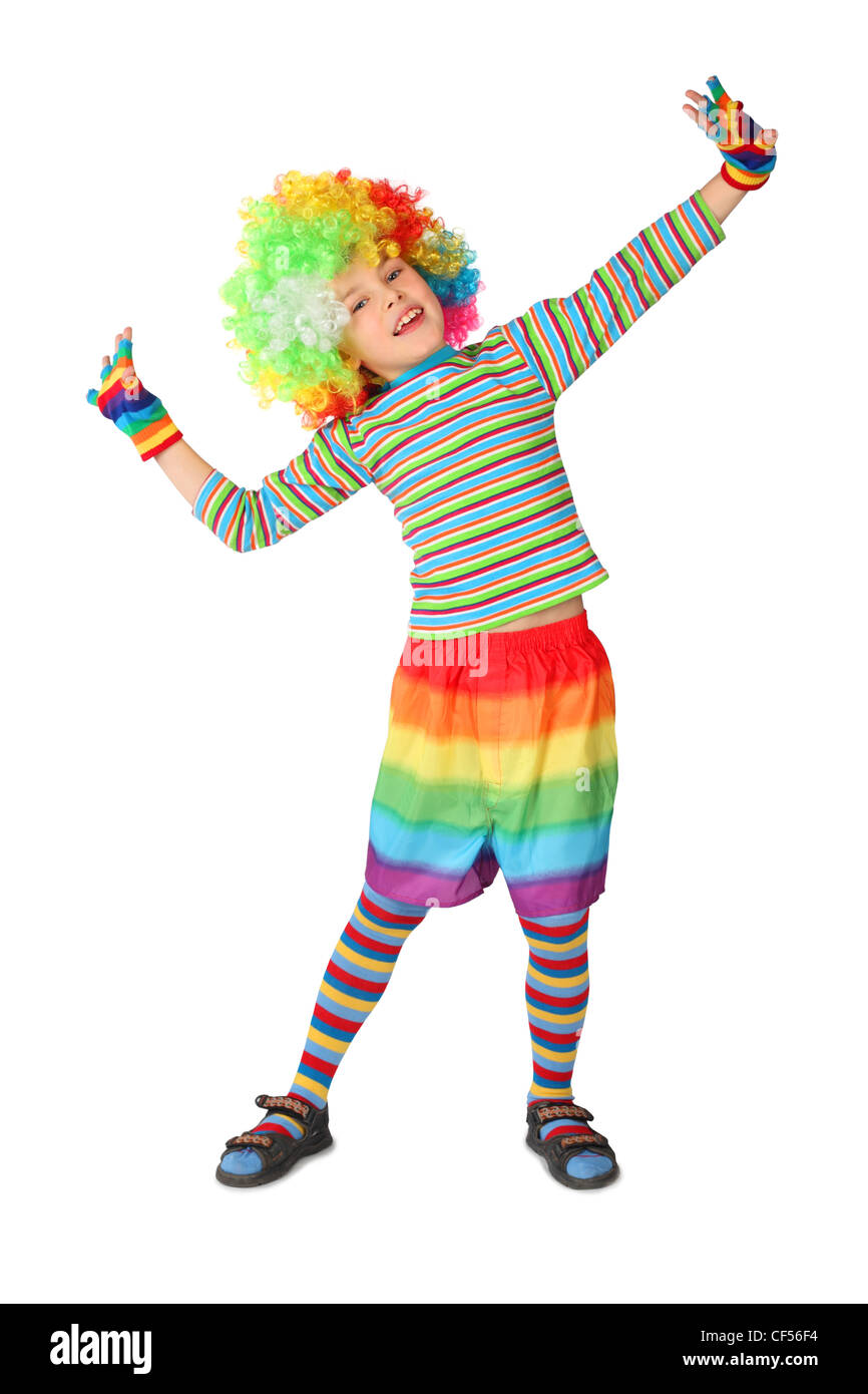little boy in clown dress standing isolated on white background Stock ...