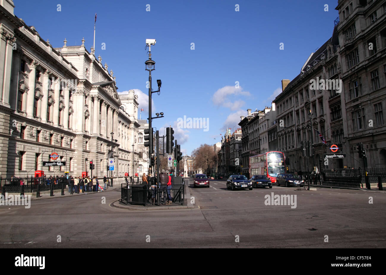 Parliament Street London Treasury building on left Stock Photo - Alamy