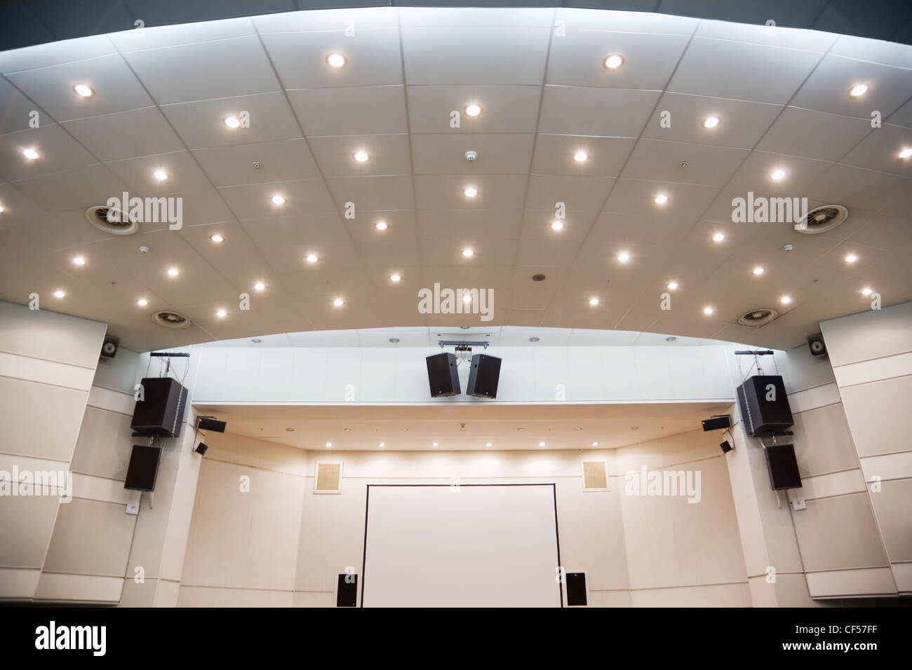 Video screen and an audiosystem for viewing of presentations Stock ...