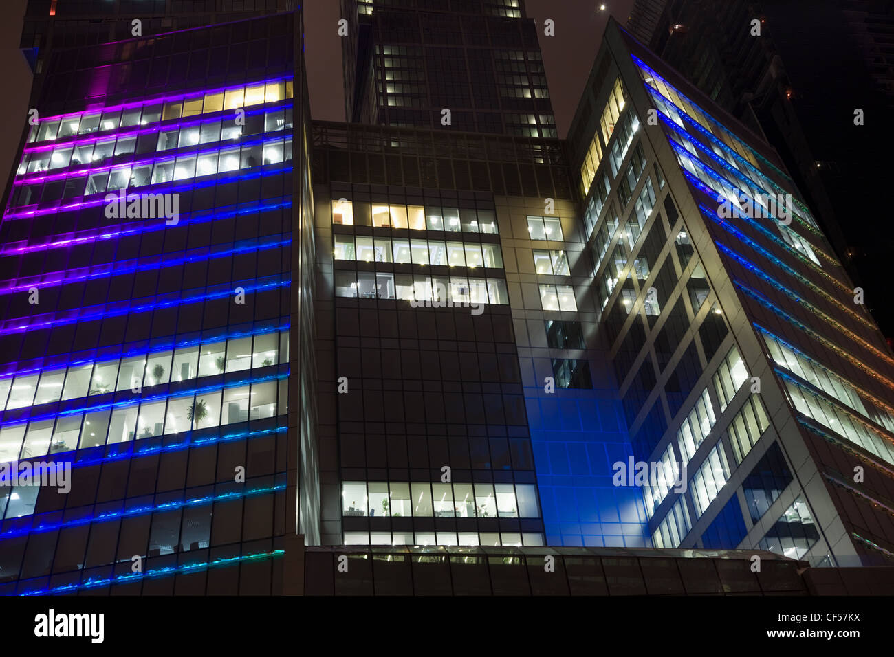 average floors of modern office building at night, skyscraper in moscow ...