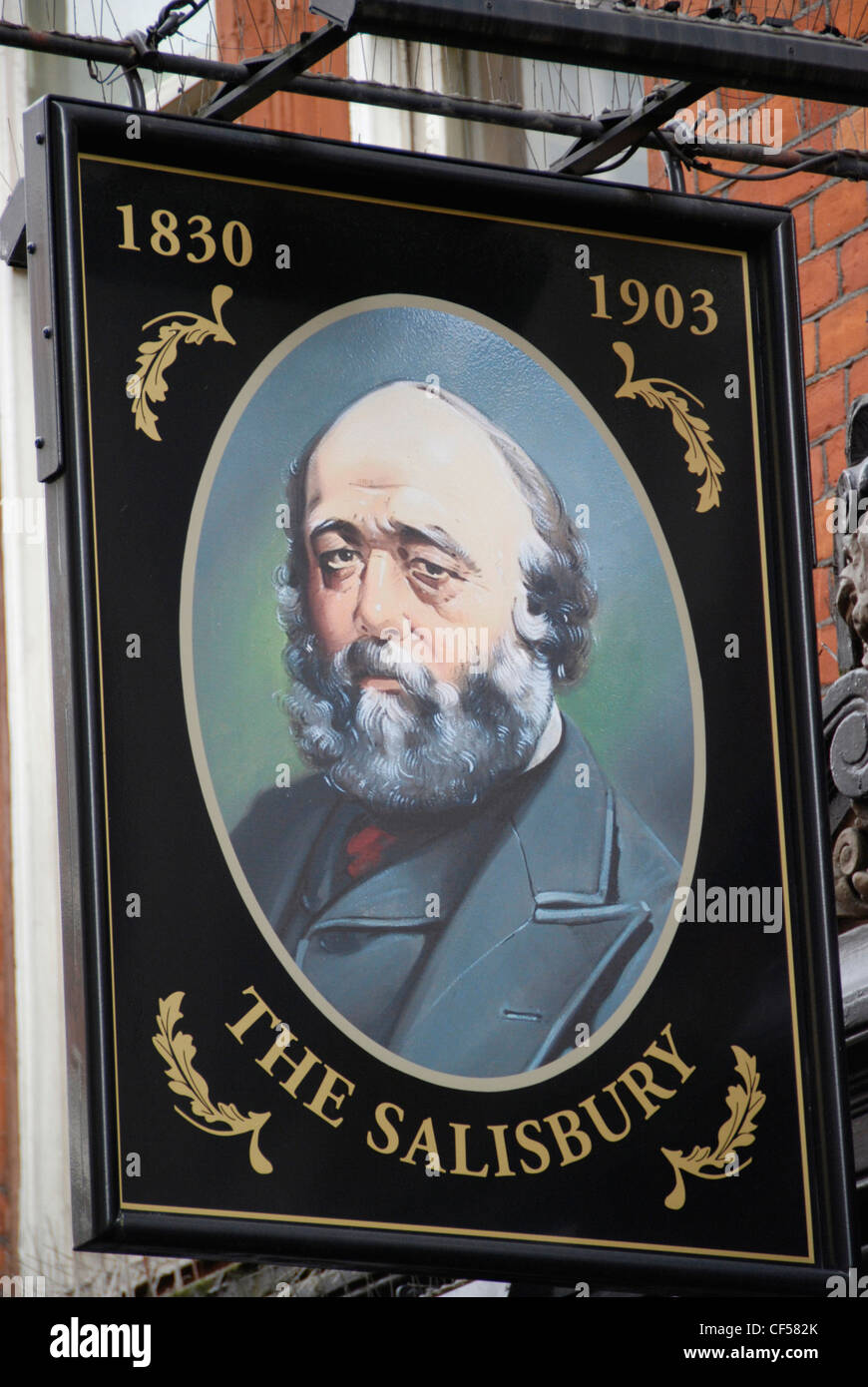 A close up of the Salisbury pub sign on St Martins Lane in Westminster ...