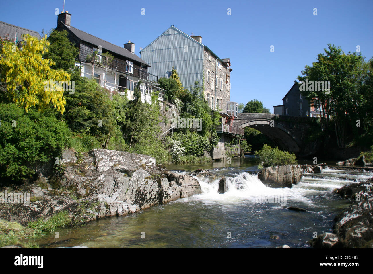River Wye falls and salmon ladder Rhayader Powys Wales UK Stock Photo ...