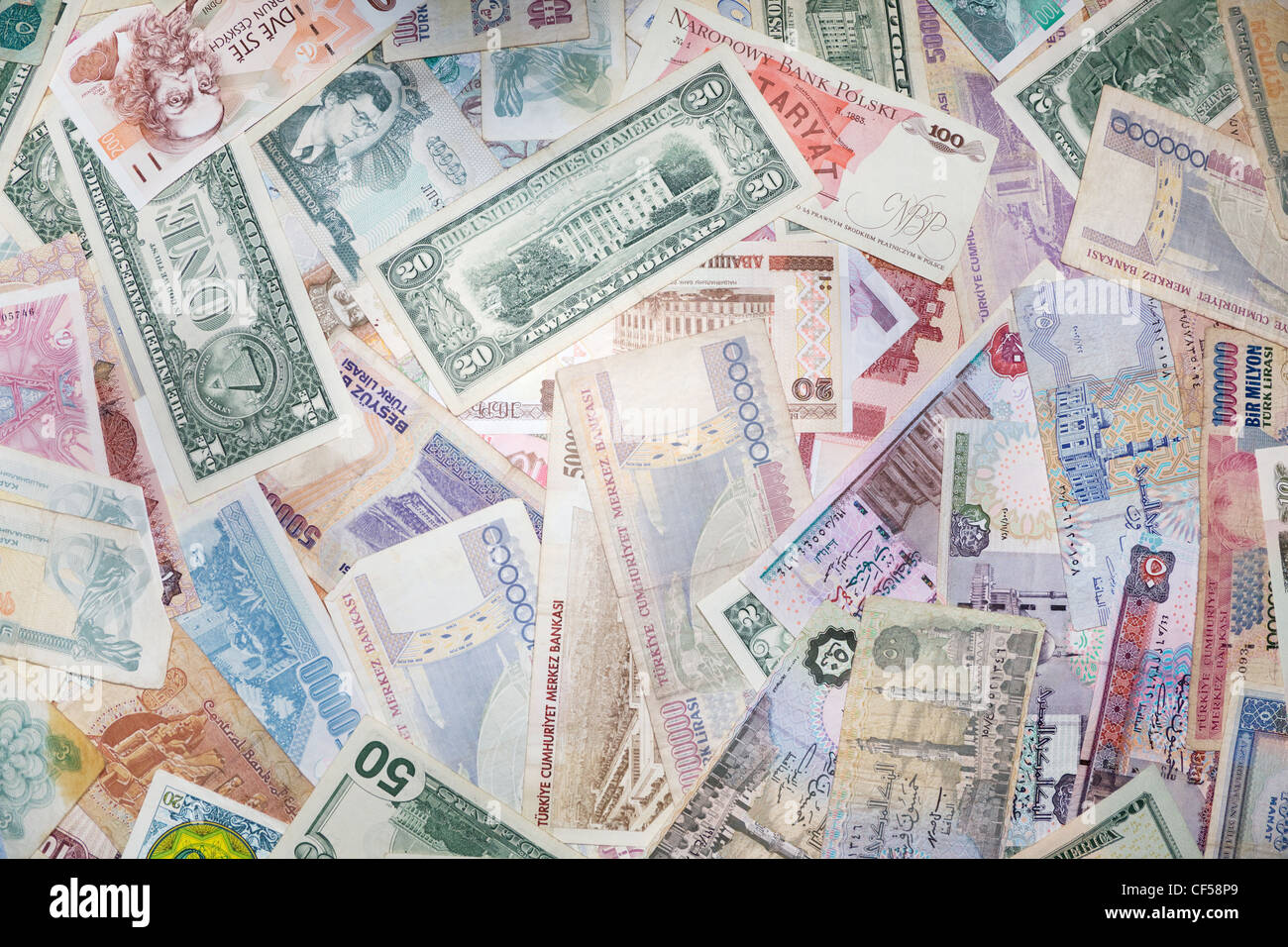 Background from banknotes of various monetary currencies Stock Photo ...