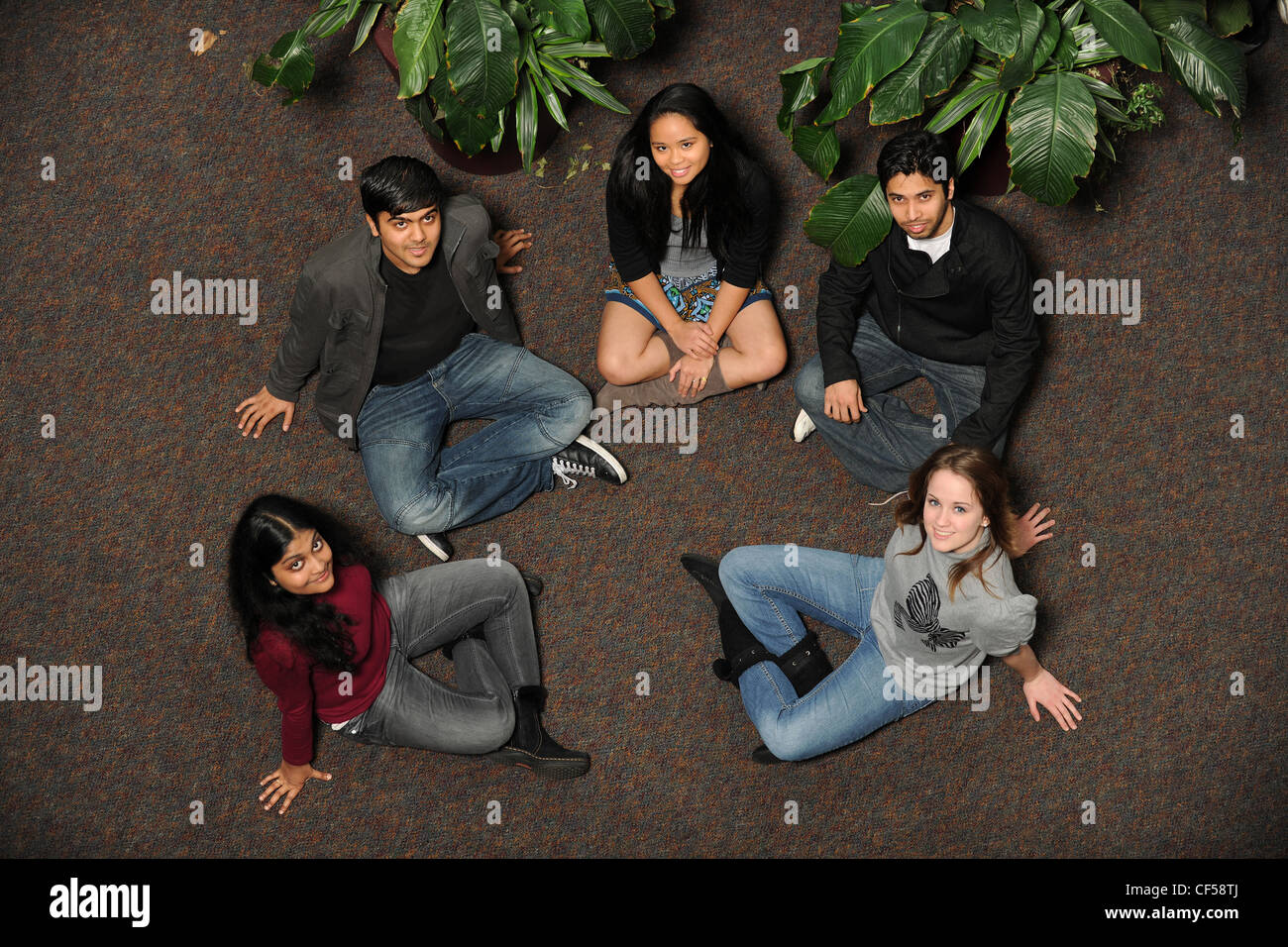Diverse Group of Students smiling taken from a high point of view Stock ...
