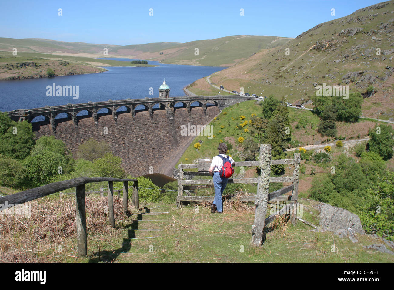 Craig-Goch reservoir and dam from hills Elan Valley Powys Wales UK ...