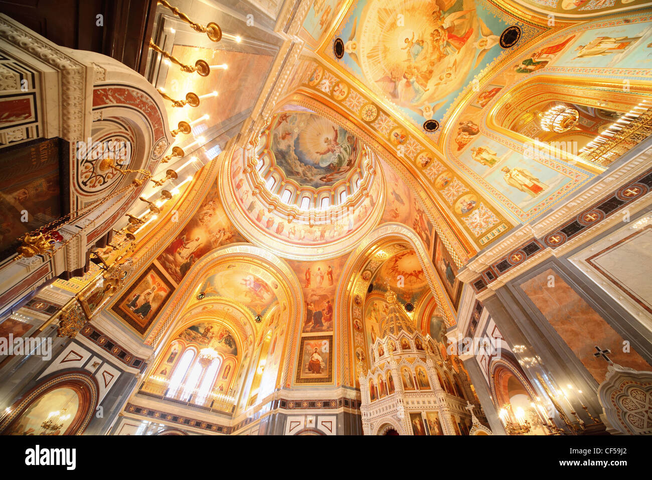 Cathedral of Christ the Saviour. inside of orthodox church fresco on ...