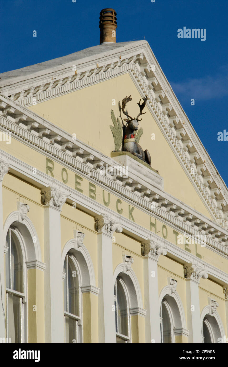 Architectural detail from the front of the Roebuck Hotel in Pond Street ...