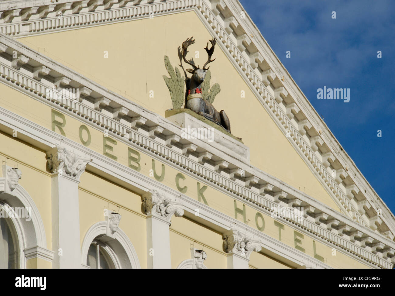 Architectural detail from the front of the Roebuck Hotel in Pond Street ...