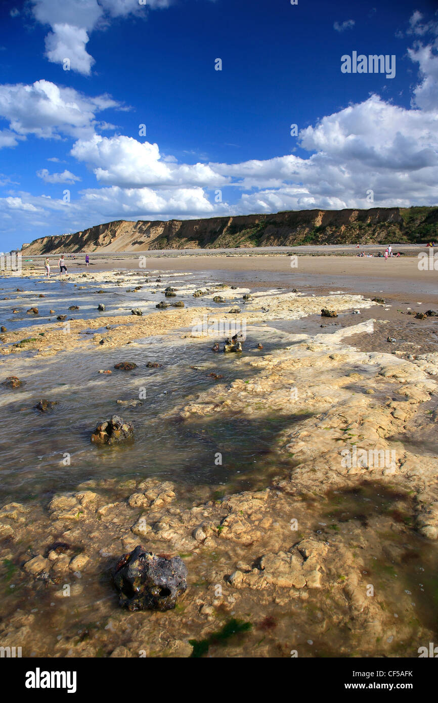 The beach and sand cliffs at East Runton Beach on the Peddars way North ...