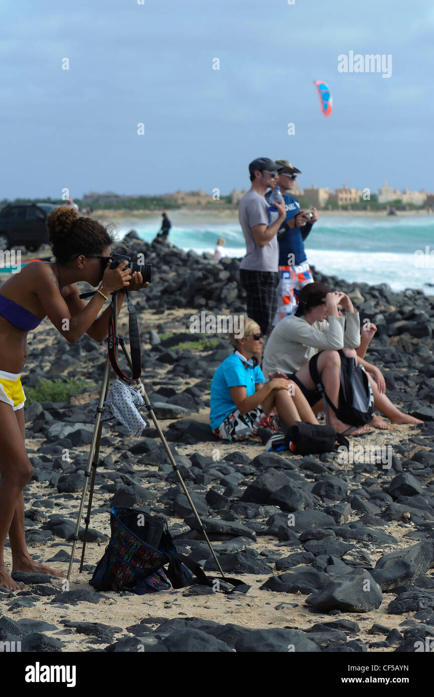 Surfer at the Beach of Ponta Preta, Sal, Cape Verde Islands, Africa ...