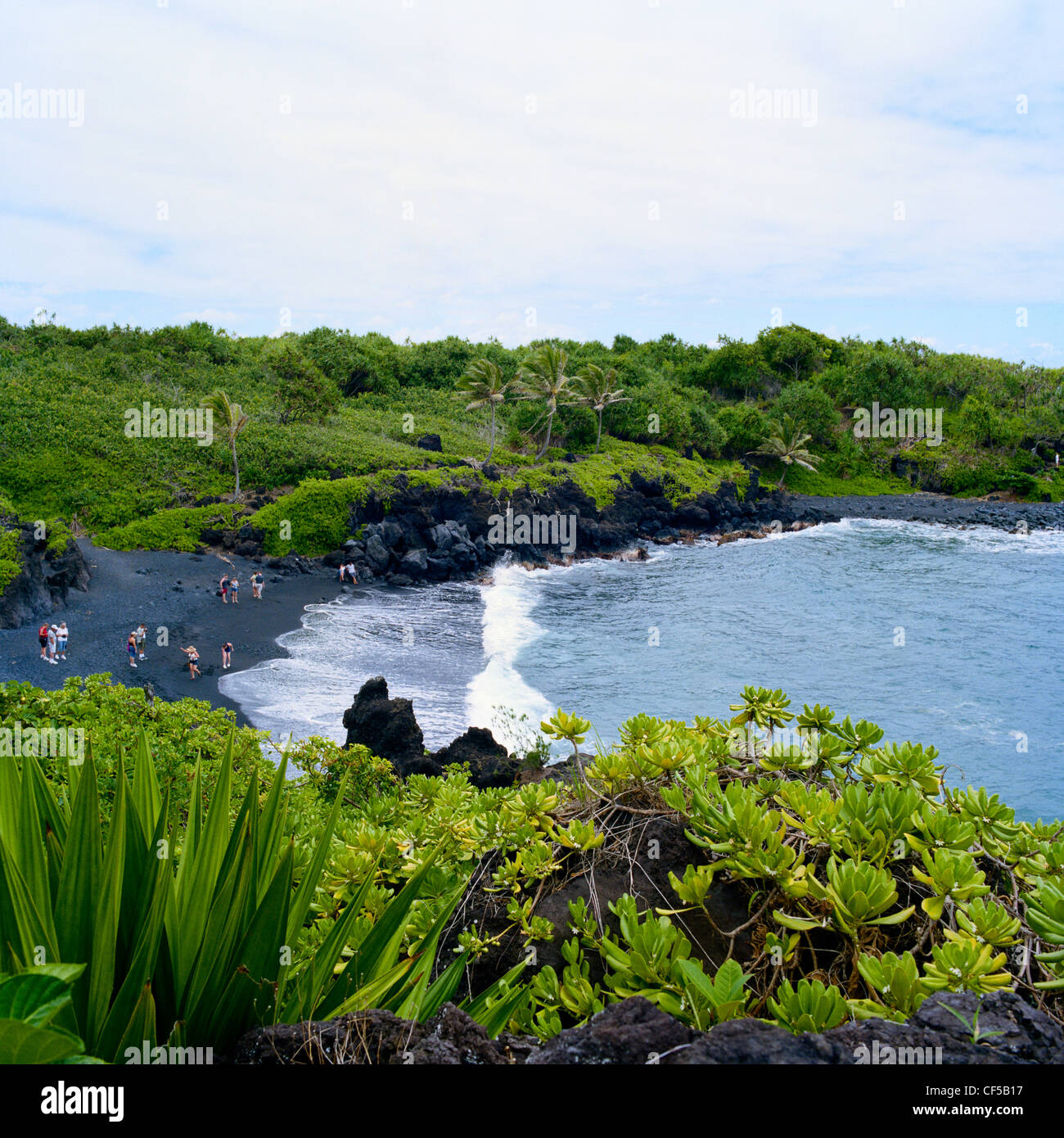 Black sand beach near Hana Eastern Maui HI Stock Photo - Alamy