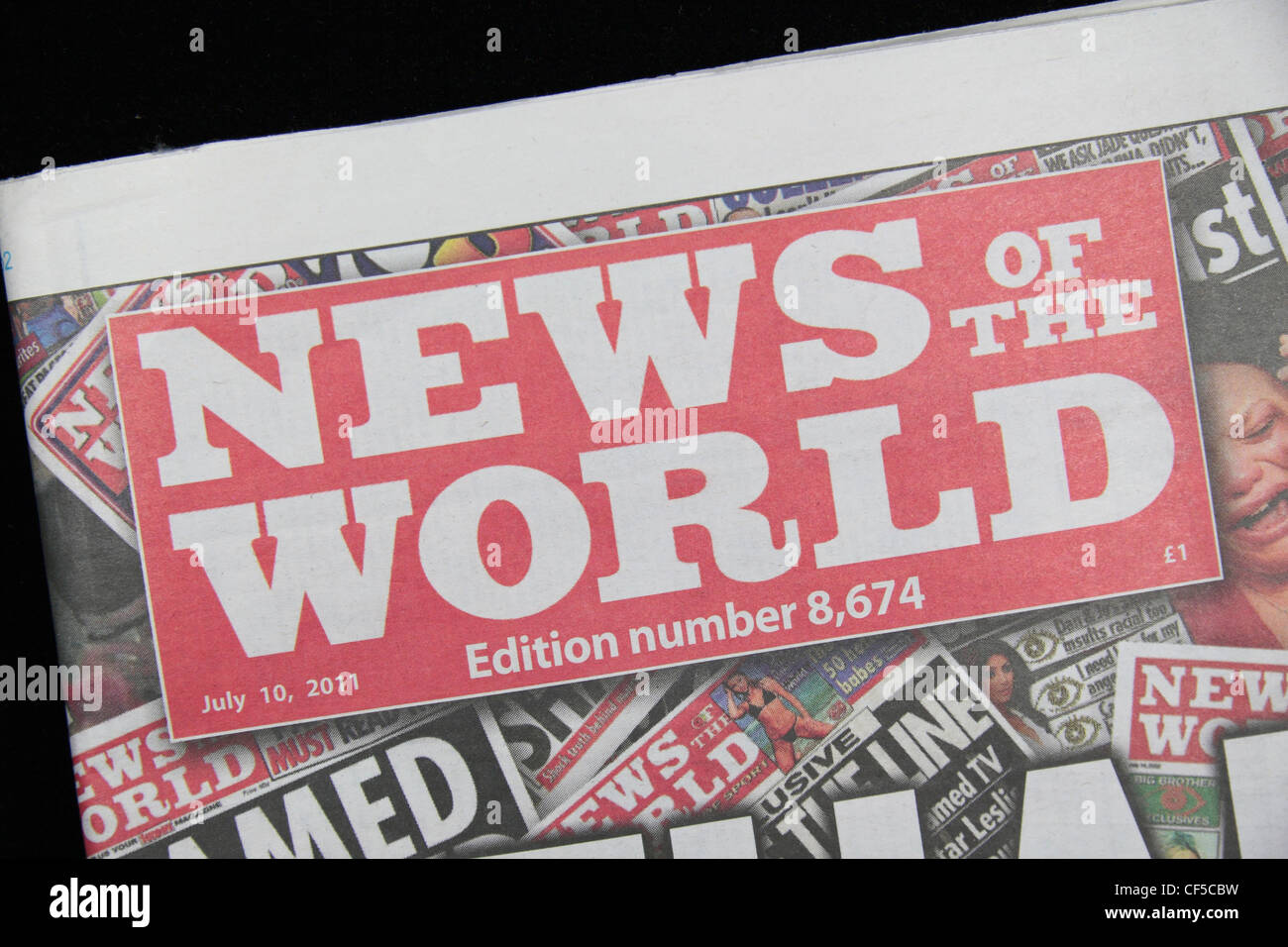 The "News of the World" tabloid (red top) British Sunday newspaper ...