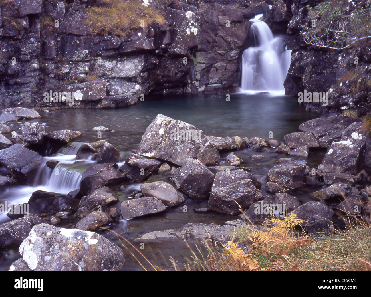 View of rock basin with small waterfalls Stock Photo - Alamy