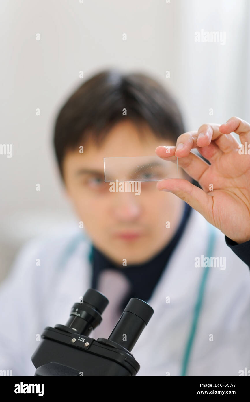 Male researcher checking sample Stock Photo - Alamy