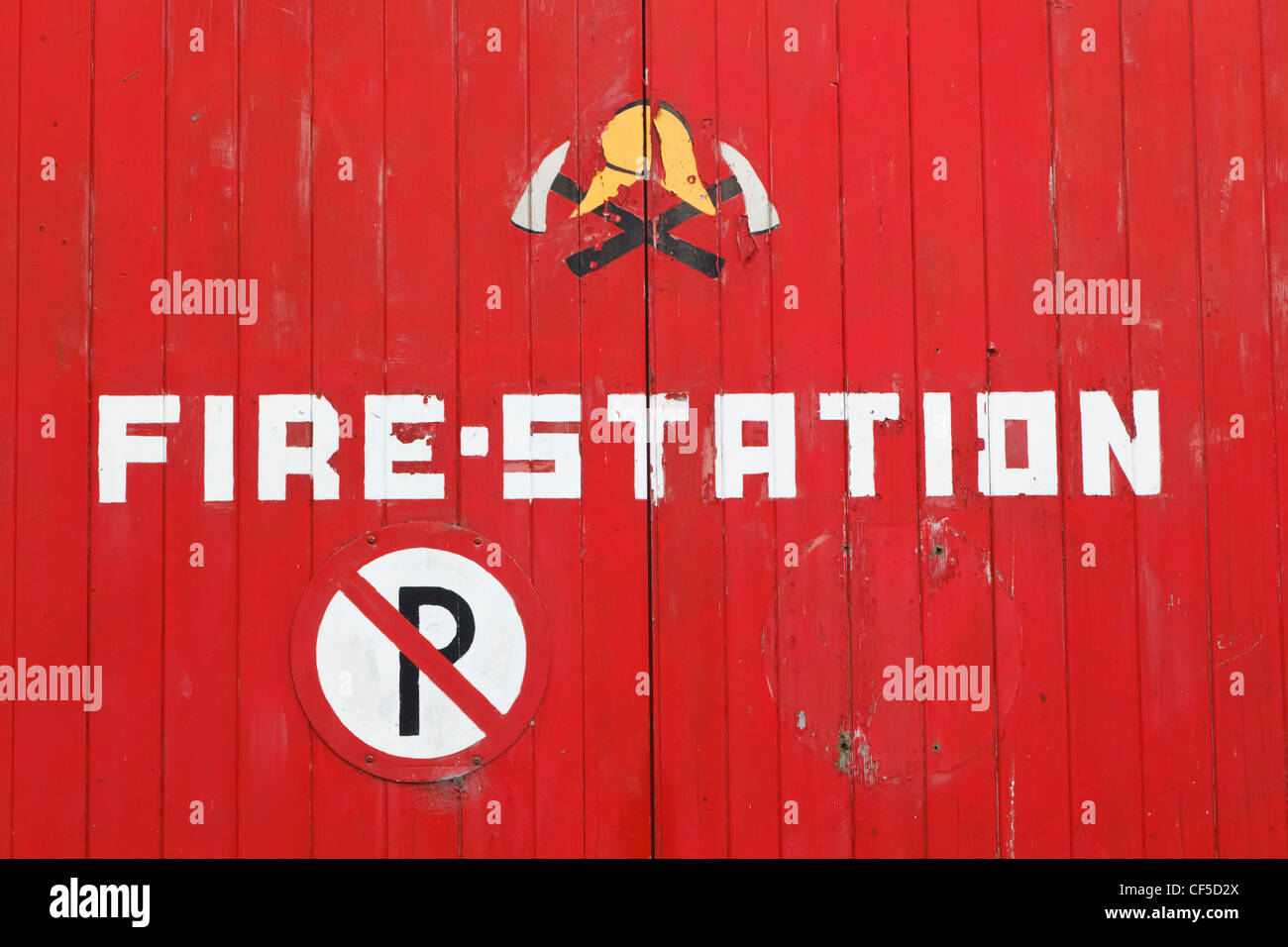 Macroom, County Cork, Republic of Ireland. Sign on Fire Station door ...