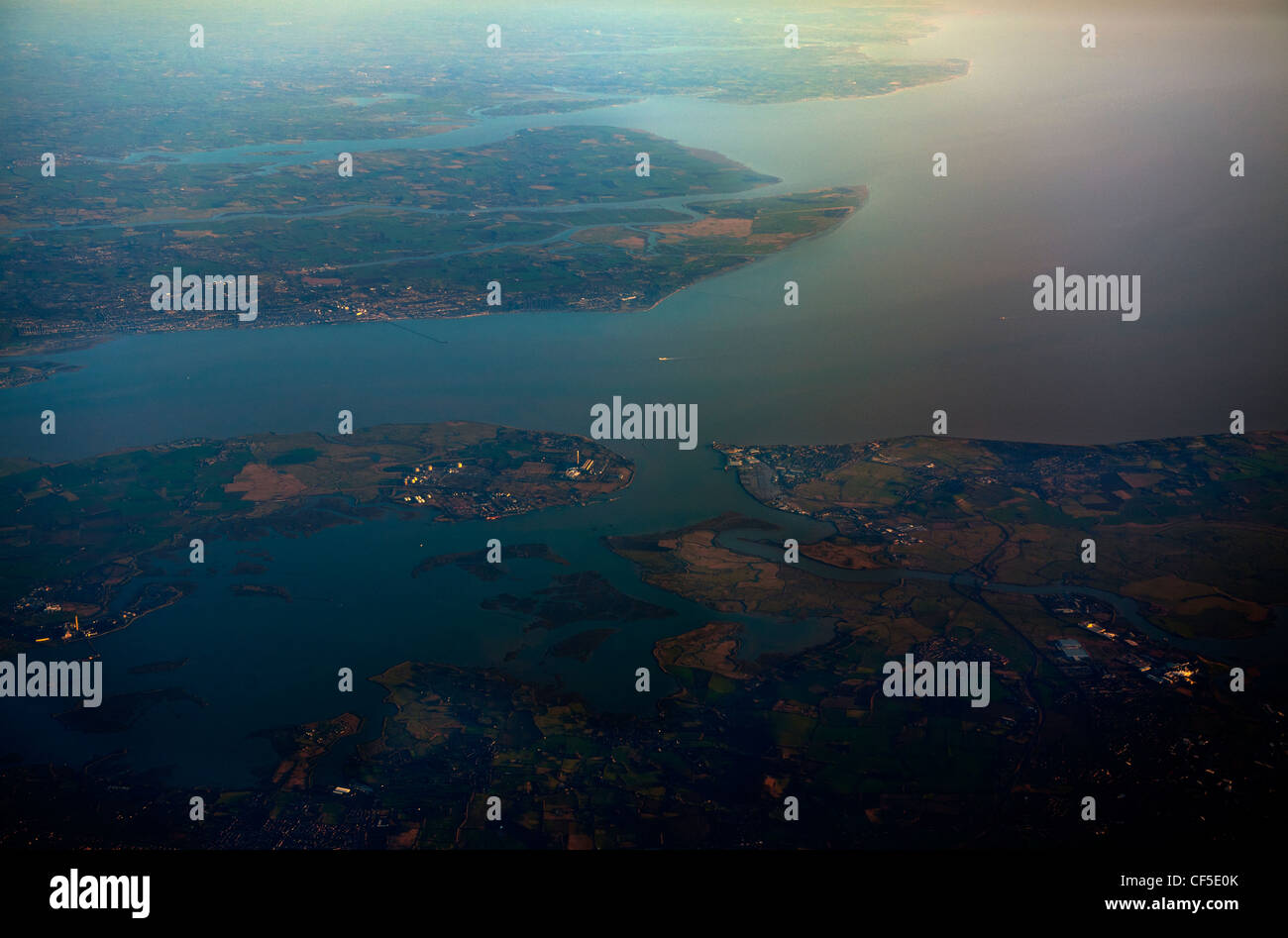 River Thames Estuary looking north from 20,000 feet. Proposed site of ...