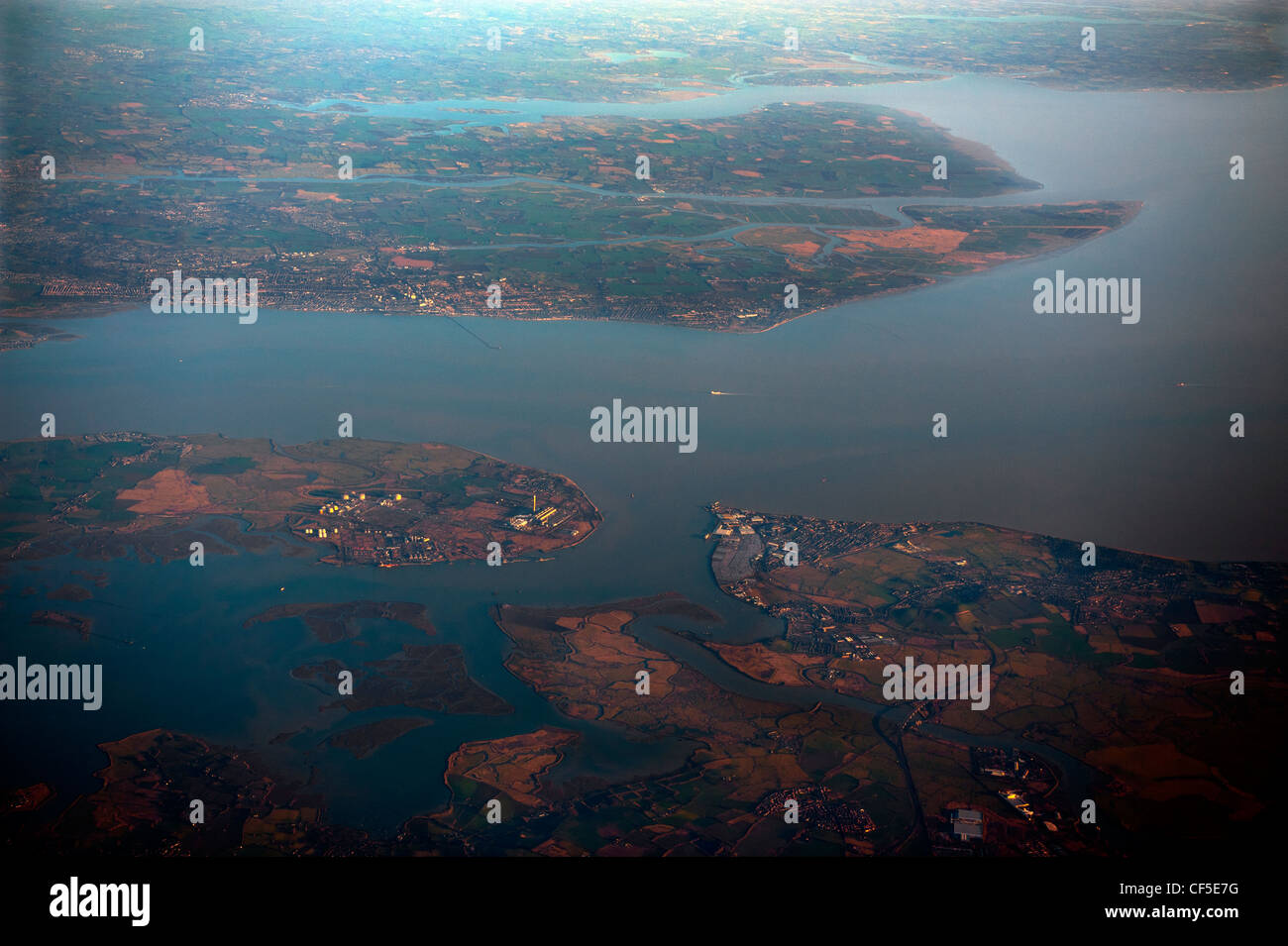 River Thames Estuary looking north from 20,000 feet. Proposed site of ...