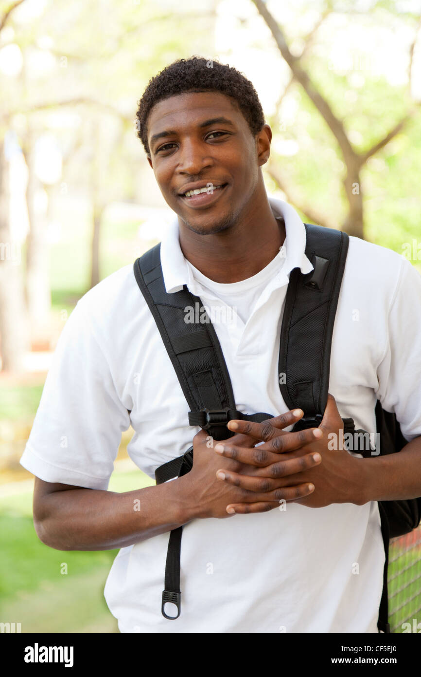 Smiling, happy African-American male college student Stock Photo - Alamy