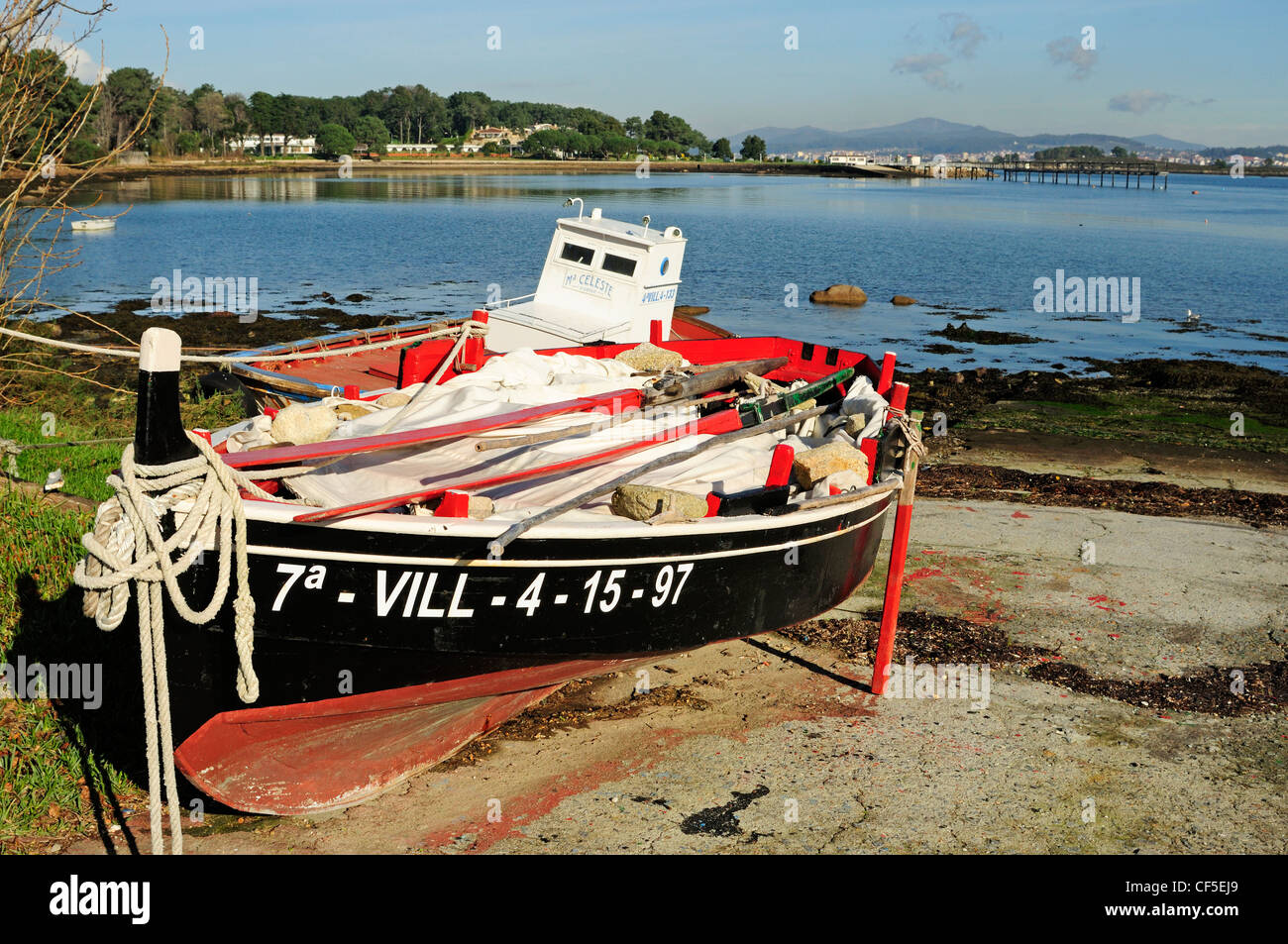 Traditional fishing boat in A Toxa island, O Grove, Galicia, Spain ...