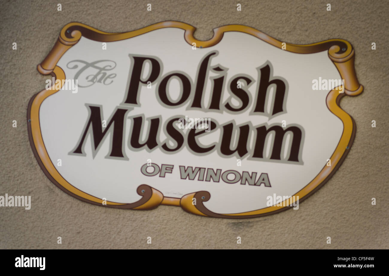 Sign for the Polish Museum in Winona, Minnesota which has exhibits ...