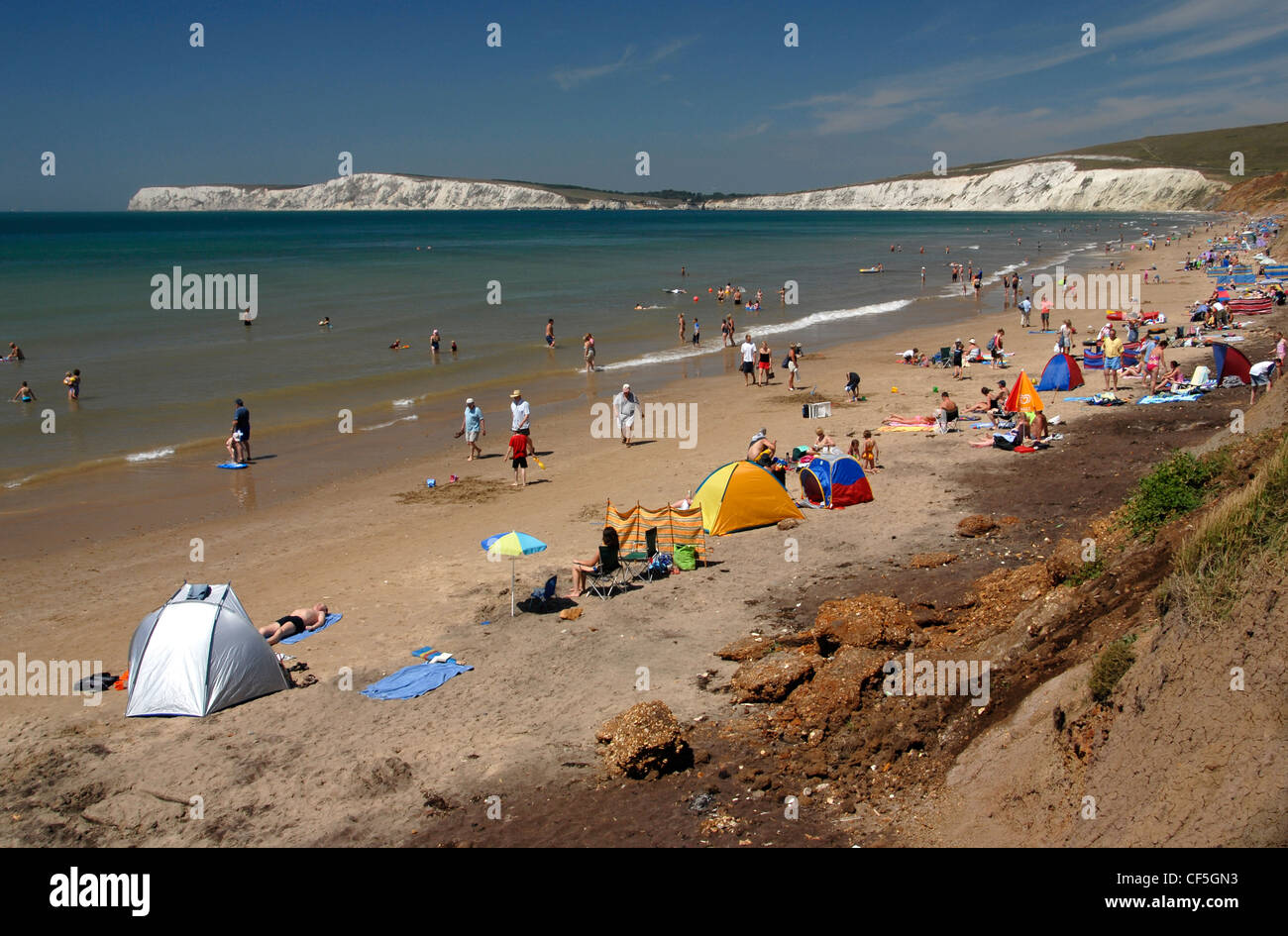 A view across the beach at Compton Bay Stock Photo - Alamy