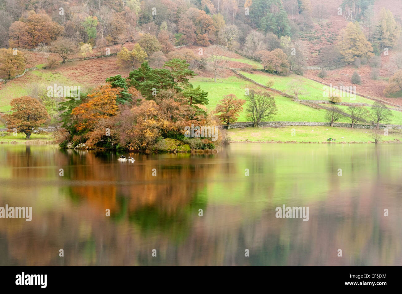 Autumnal colours reflected in Rydal Water in the Lake District Stock ...