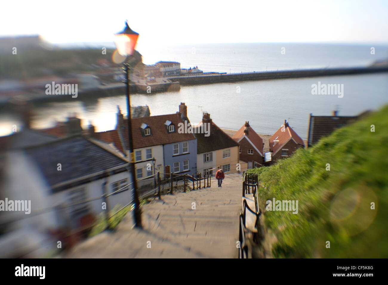 A view down Whitby's 199 steps. The steps lead to Whitby Abbey which ...