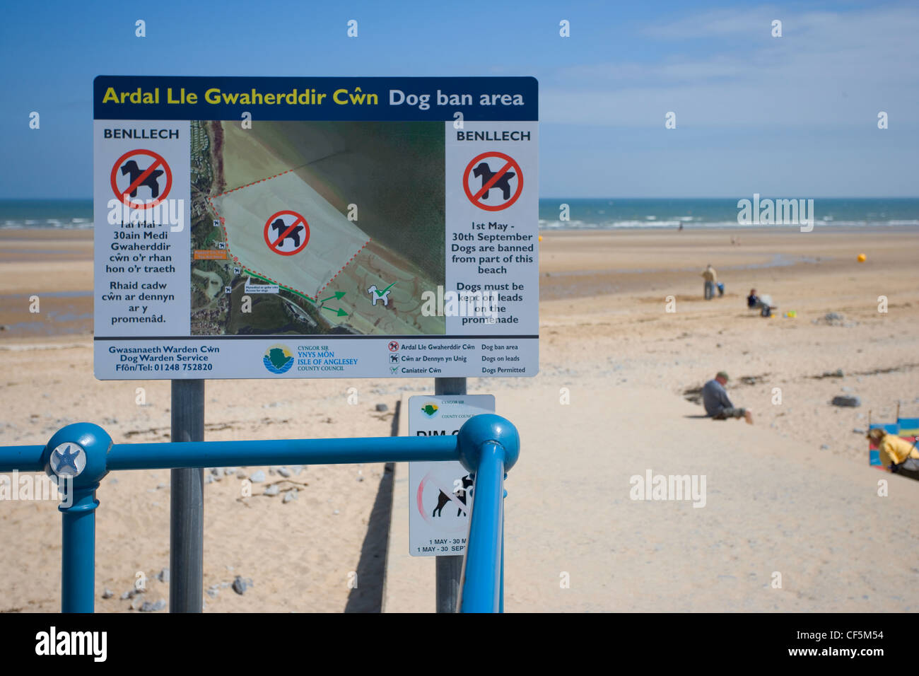 No Dog Zone signage on the beachfront at Benllech Sands. One of ...