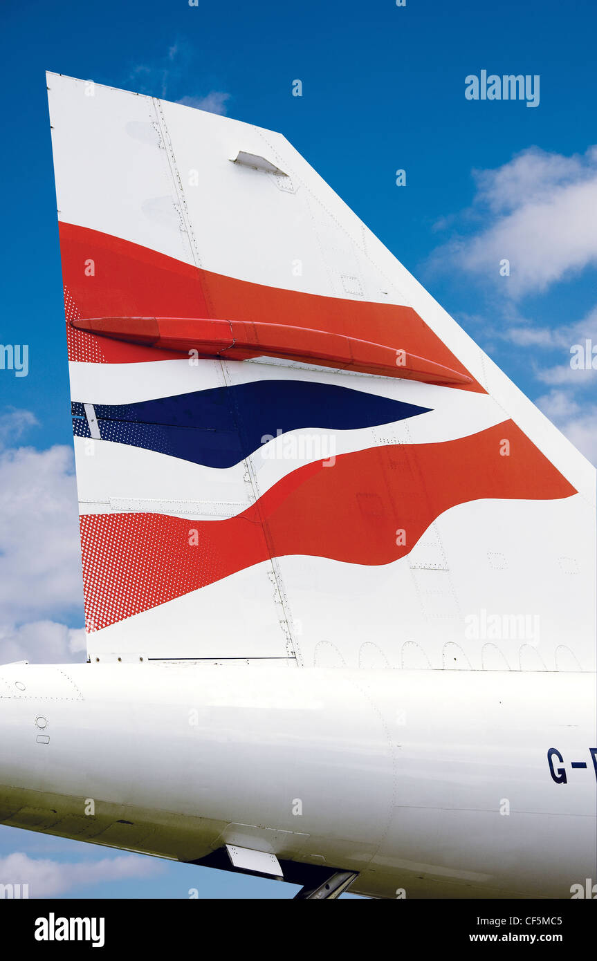 Close up detail of the tail fin of Concorde at Manchester Airport Stock ...